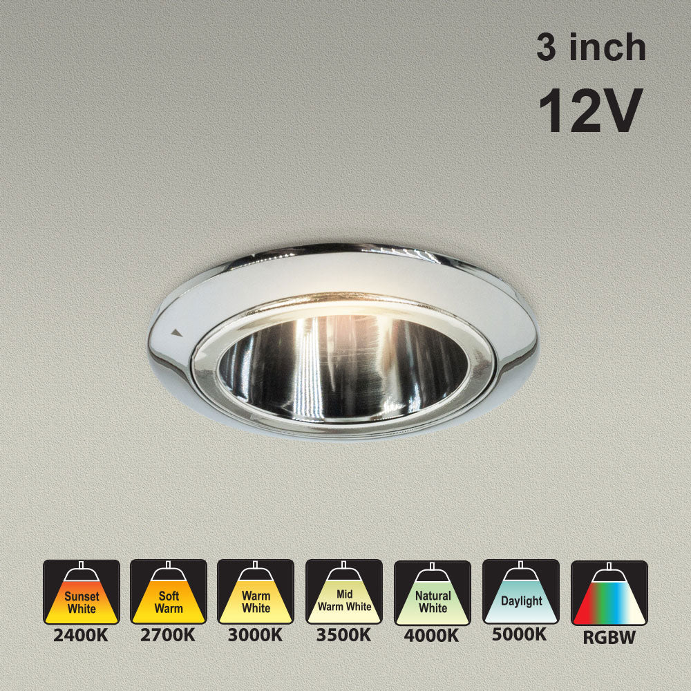 MTR-16C 12V Recessed LED Light Fixture, 3 inch Round Chrome