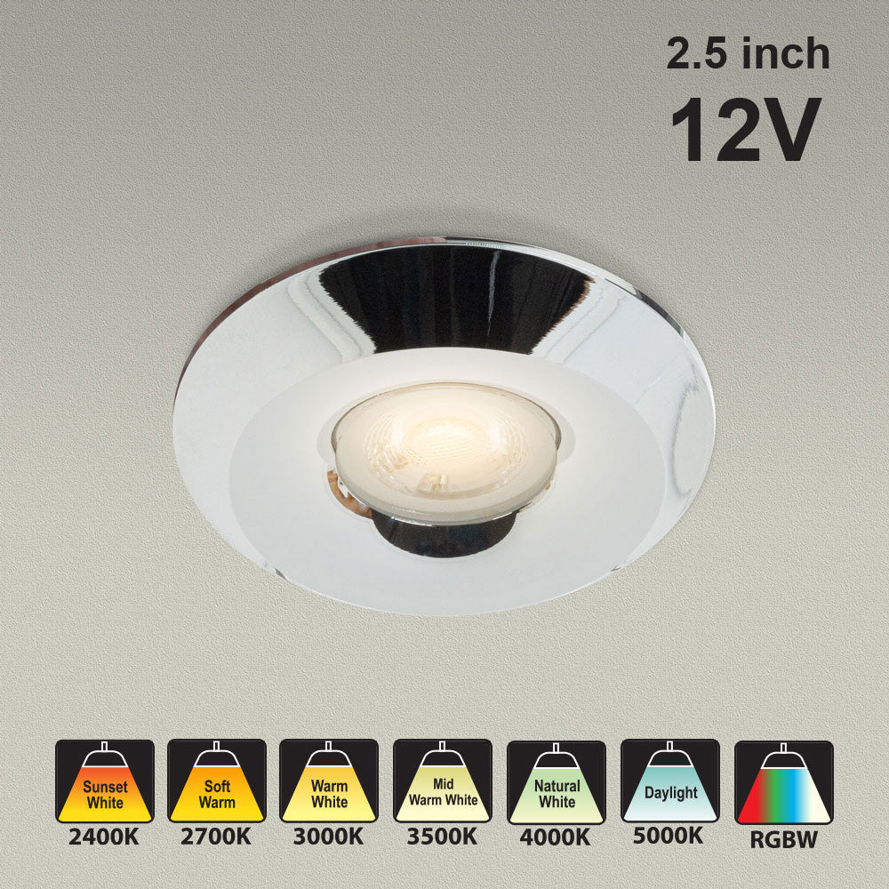 MTR-2C 12V Recessed LED Light Fixture, 2.5 inch Round Chrome