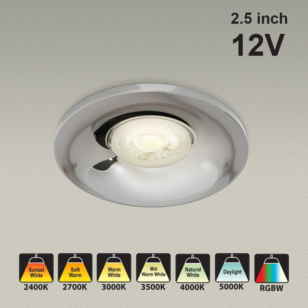 MTR-4C 12V Recessed LED Light Fixture, 2.5 inch Round Chrome