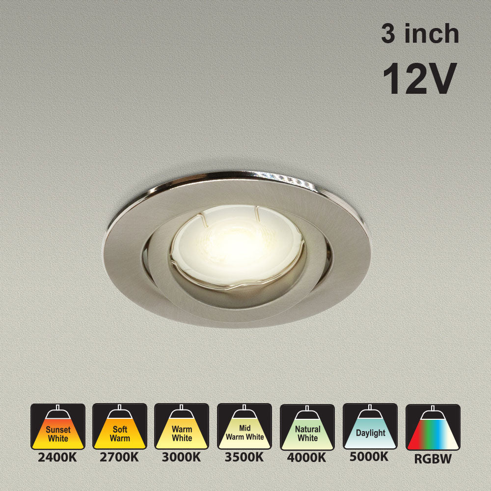 MTR-65T 12V Recessed LED Light Fixture, 3 inch Round Nickel Chrome