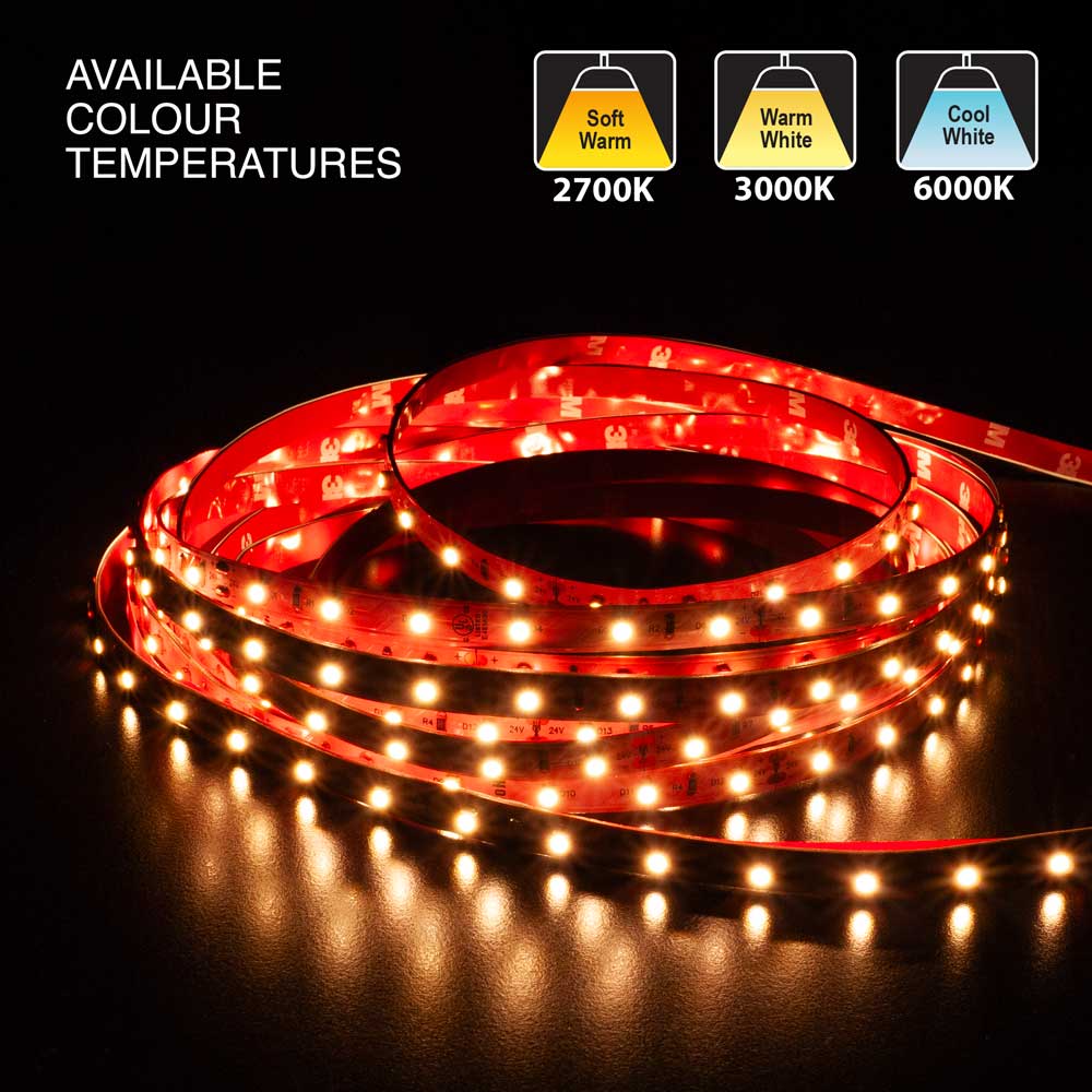 10M(32.8ft) Indoor LED Strip 3528, 24V 1.5(w/ft) 126-144(Lm/ft) 60(LED