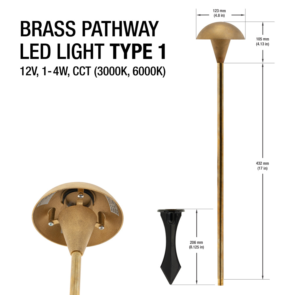 Brass Pathway LED Light Type 1, 12V 1-4W CCT(3K,6K)