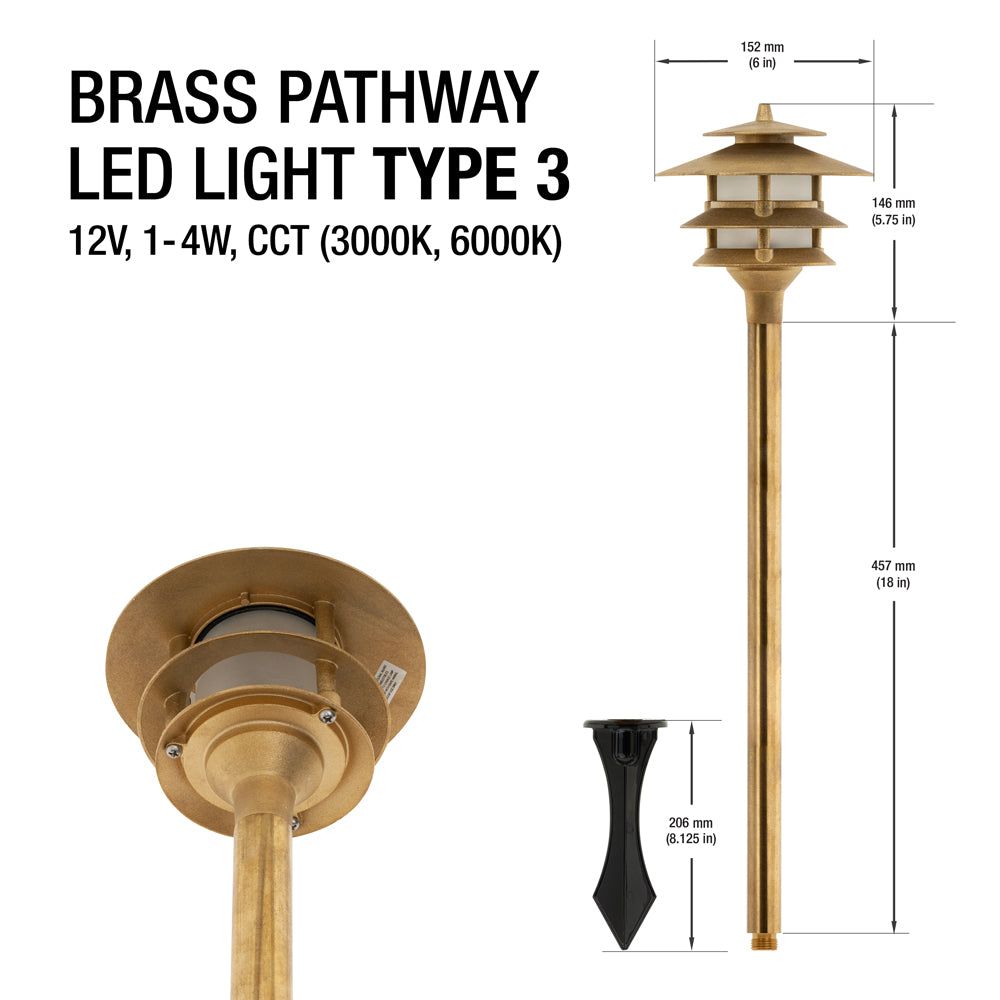 Brass Pathway LED Light Type 3, 12V 1-4W CCT(3K,6K)