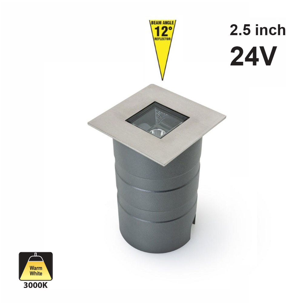 2.5 inch Square Inground Up light, 24V 5W 3000K(Warm White)