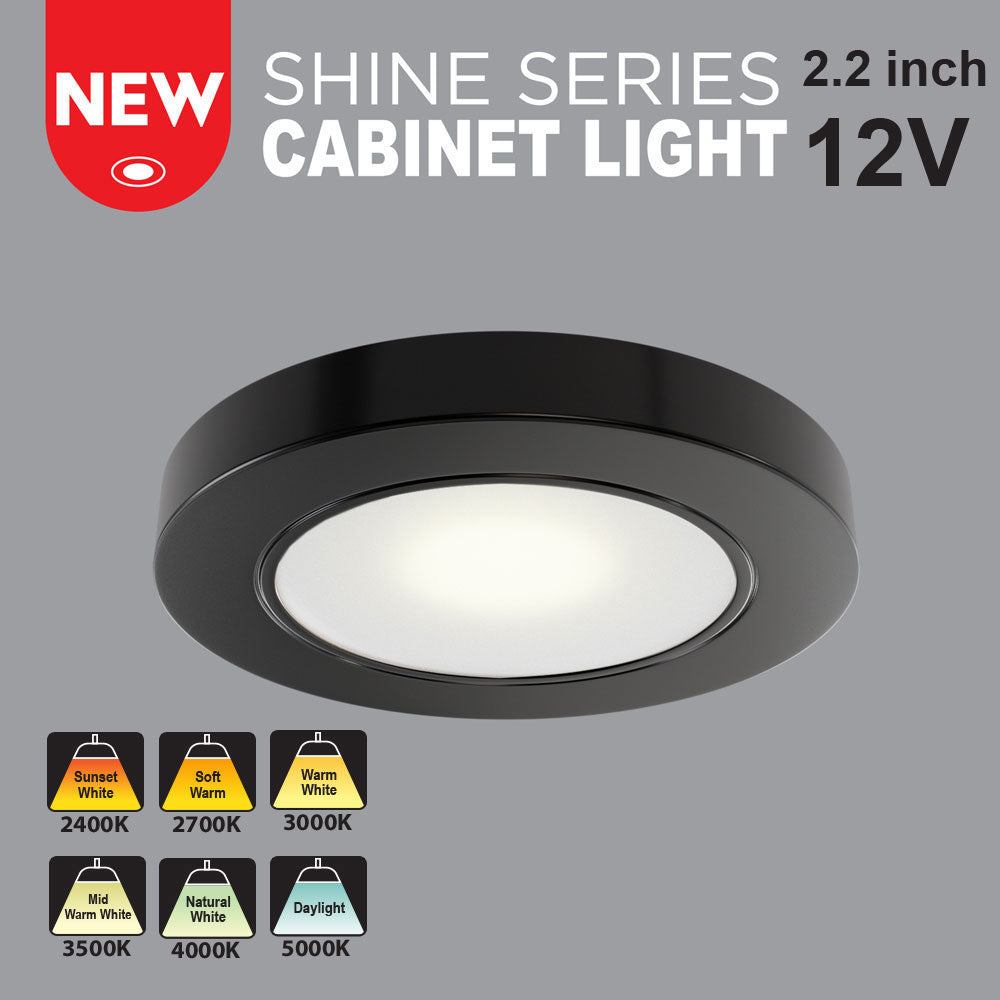 Black Round LED Cabinet Puck Light (Shine Series)