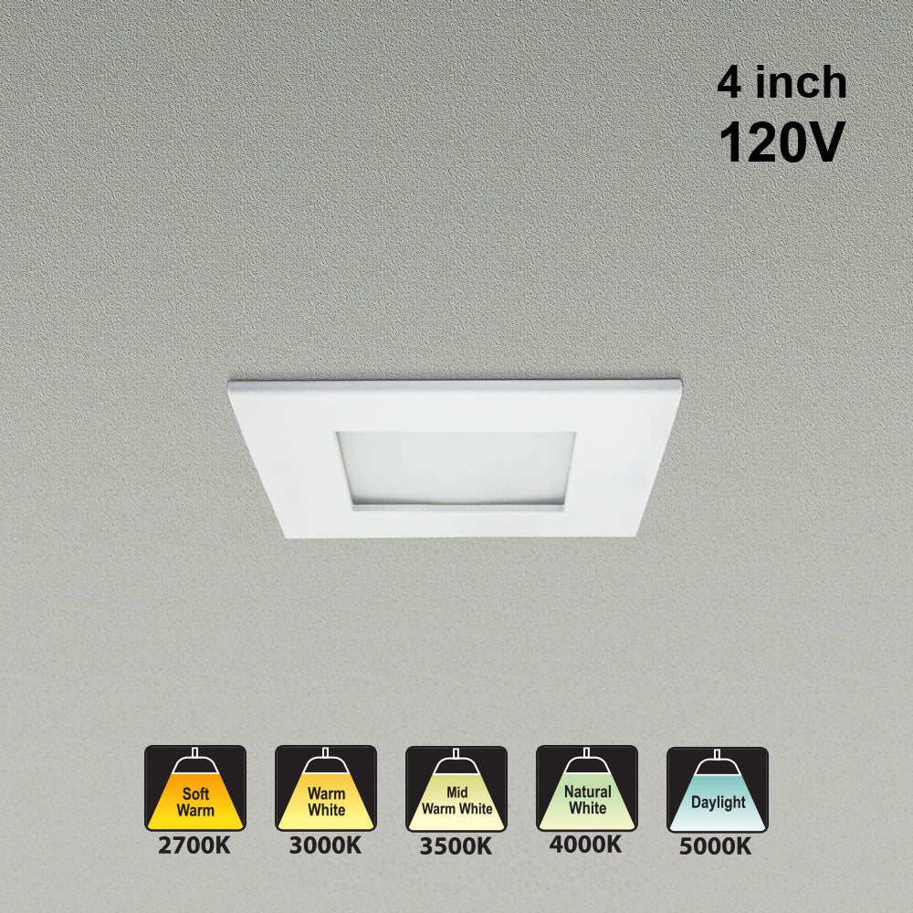 4 inch Square Flat Panel light with FT6 rated wire, 120V 12W 5CCT(2.7K