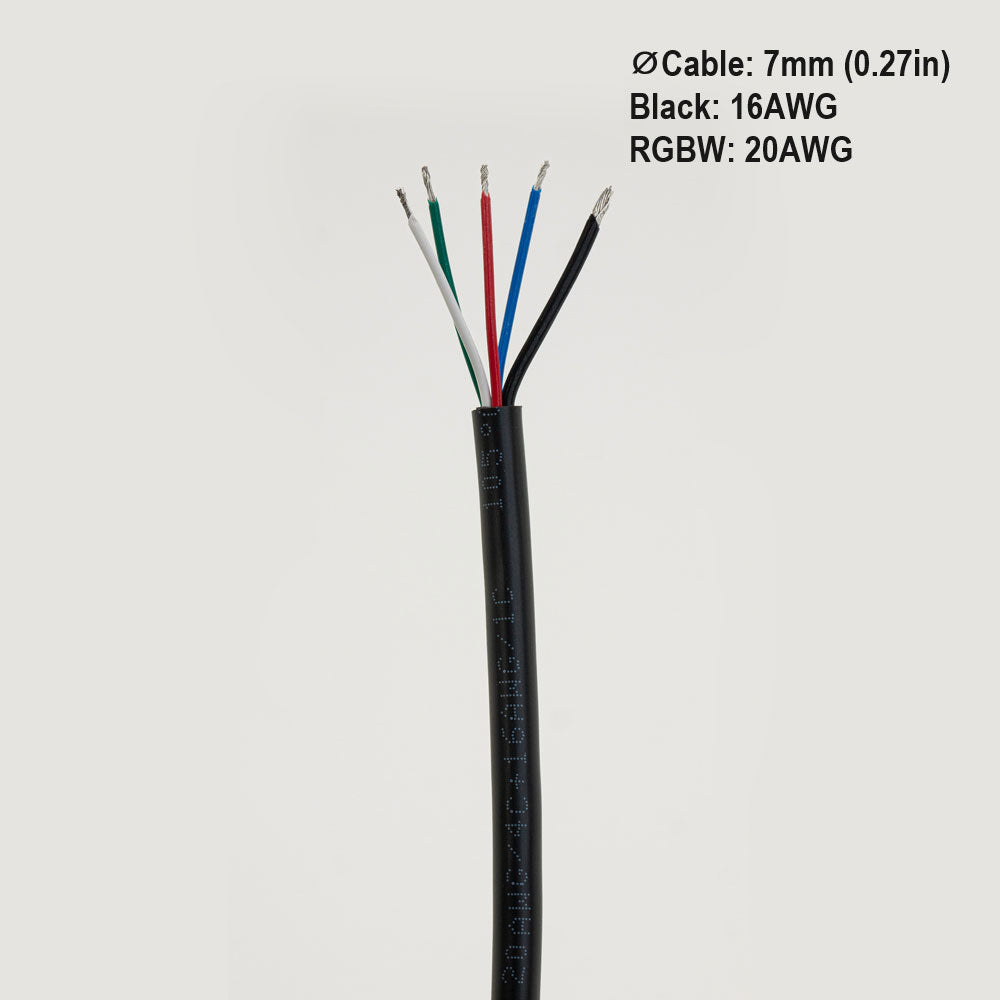 RGBW Cable 5 conductor AWG16(Black) AWG20(Red,Green,Blue,White) /ft