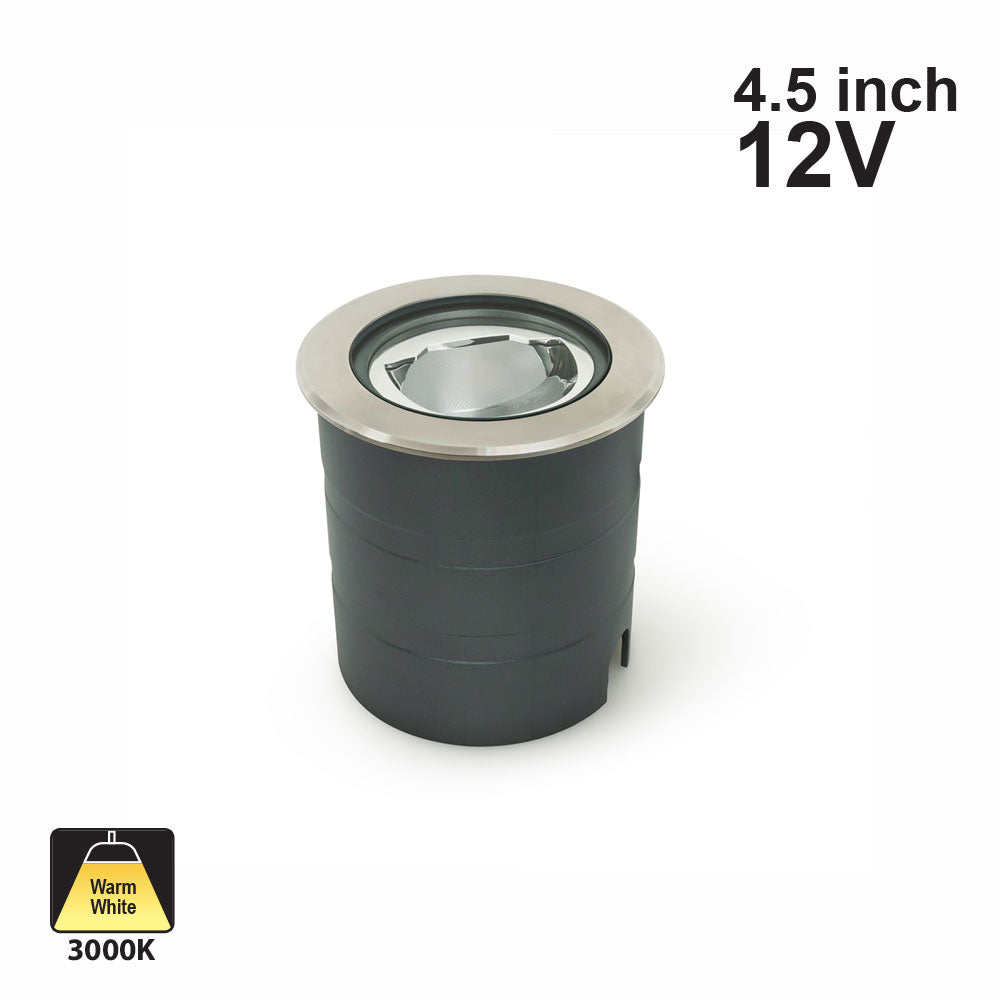 Outdoor Round Recessed Inground Light, 24V 15W 3000K Asymmetrical Beam