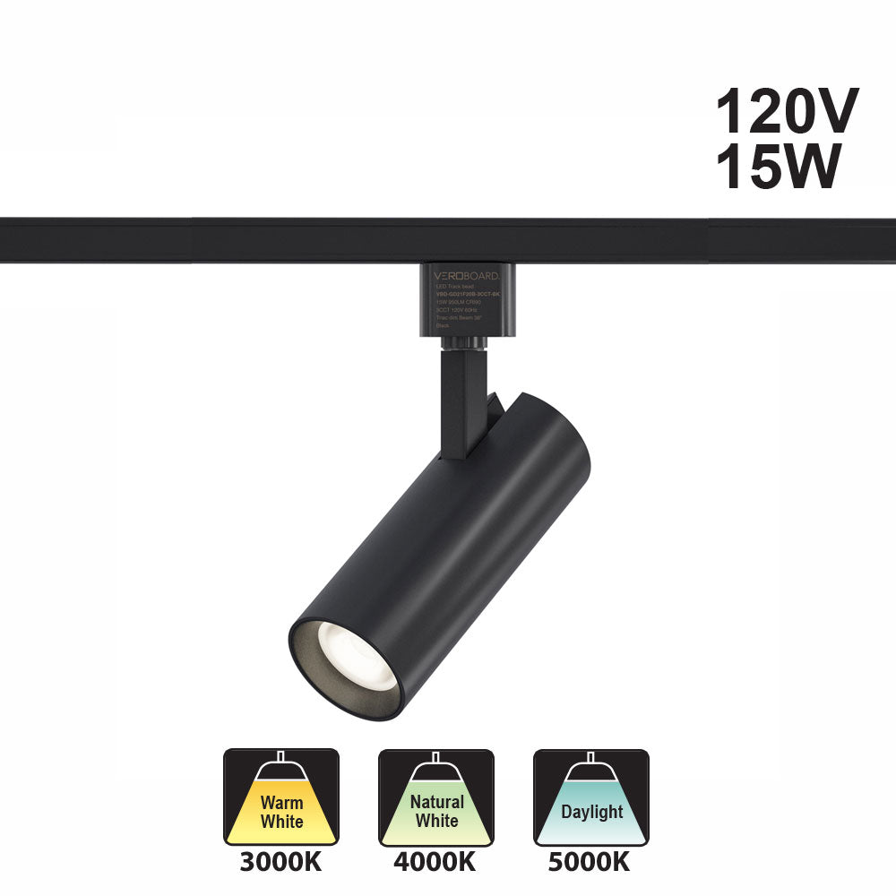 Black LED Track Light Head GD21F20B-3CCT-BK, 120V 15W 3CCT(3K, 4K, 5K)