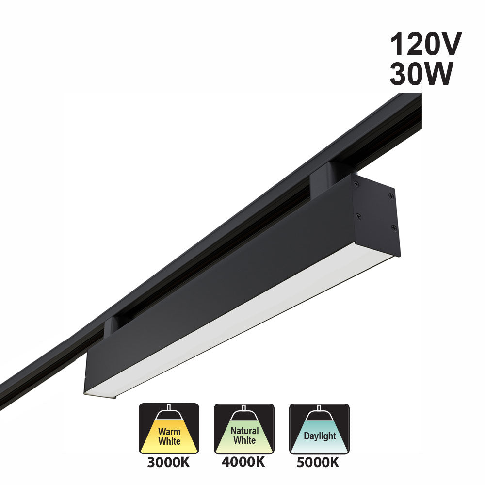 2ft Linear Black LED Track Light Head LW-TRL30W-BK, 120V 30W 3CCT(3K,