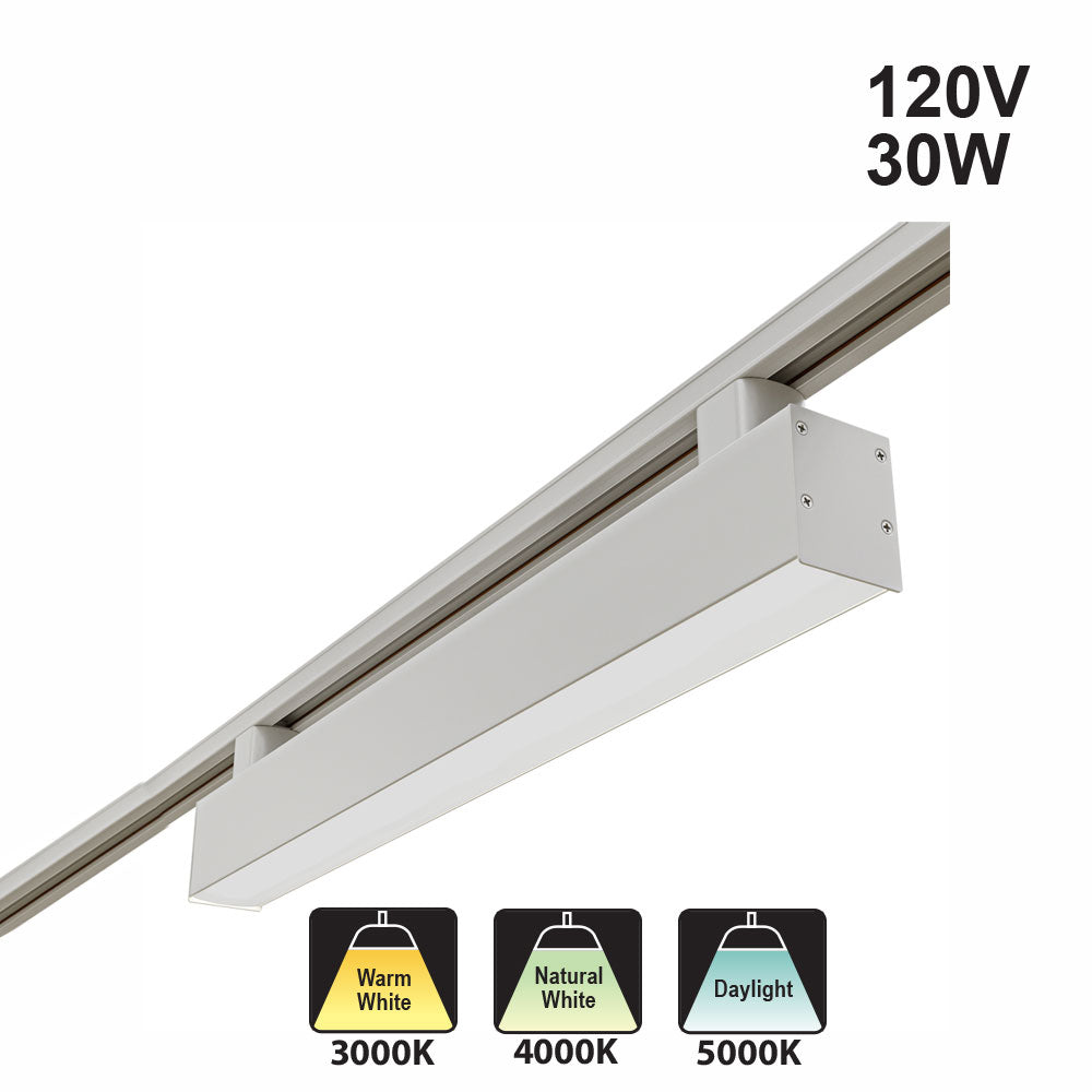 2ft Linear White LED Track Light Head LW-TRL30W-WH, 120V 30W 3CCT(3K,