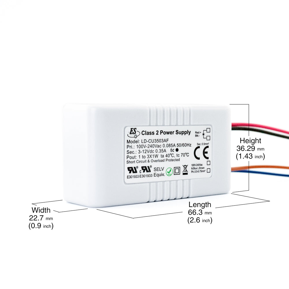 ES LD-CU3503AF Non-Dimmable Constant Current LED Driver, 350mA 3–12V 1