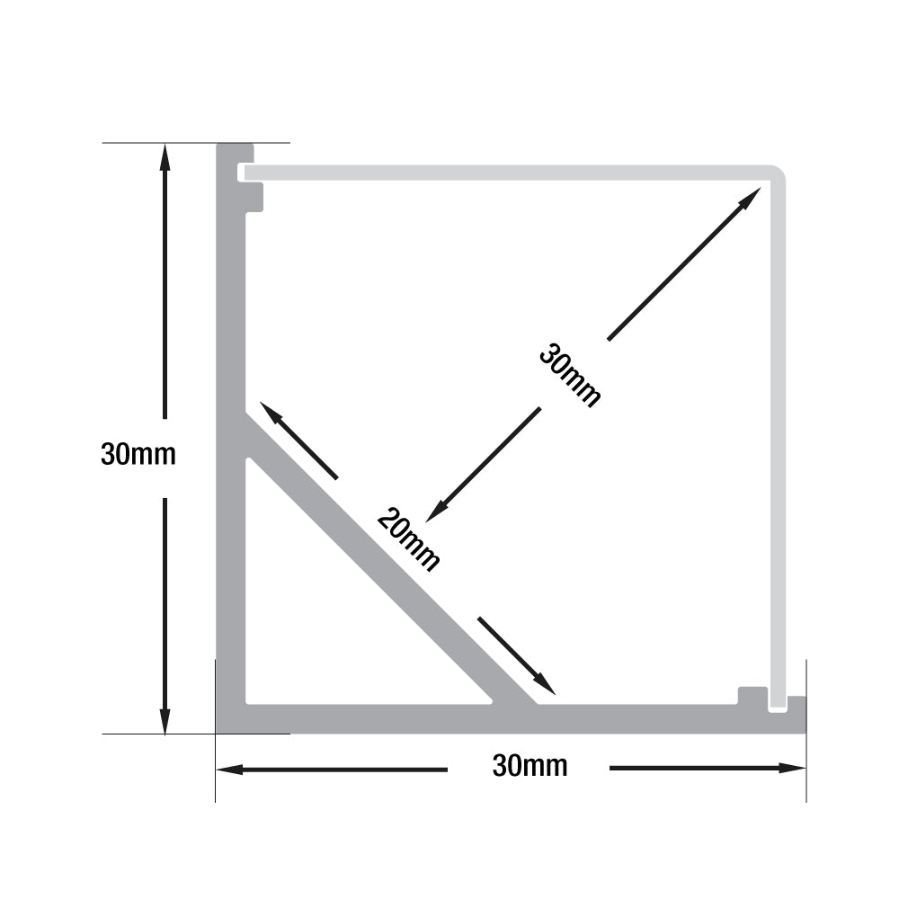 Type 34C, Corner Mount Aluminum SQ Diffuser LED Strip Light Fixture Profile