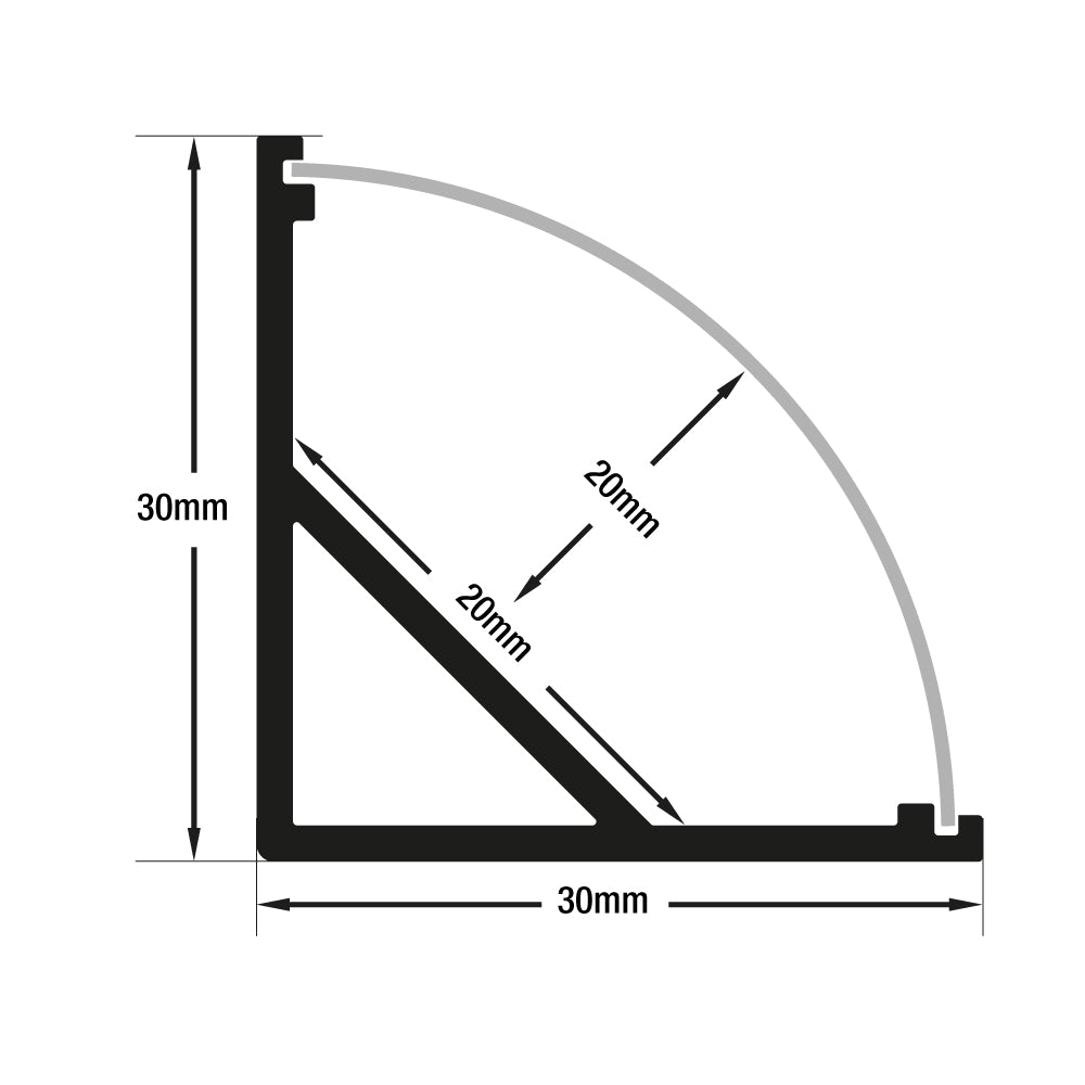 Type 34B Black, Corner Mount Aluminum Curved Diffuser LED Strip Light