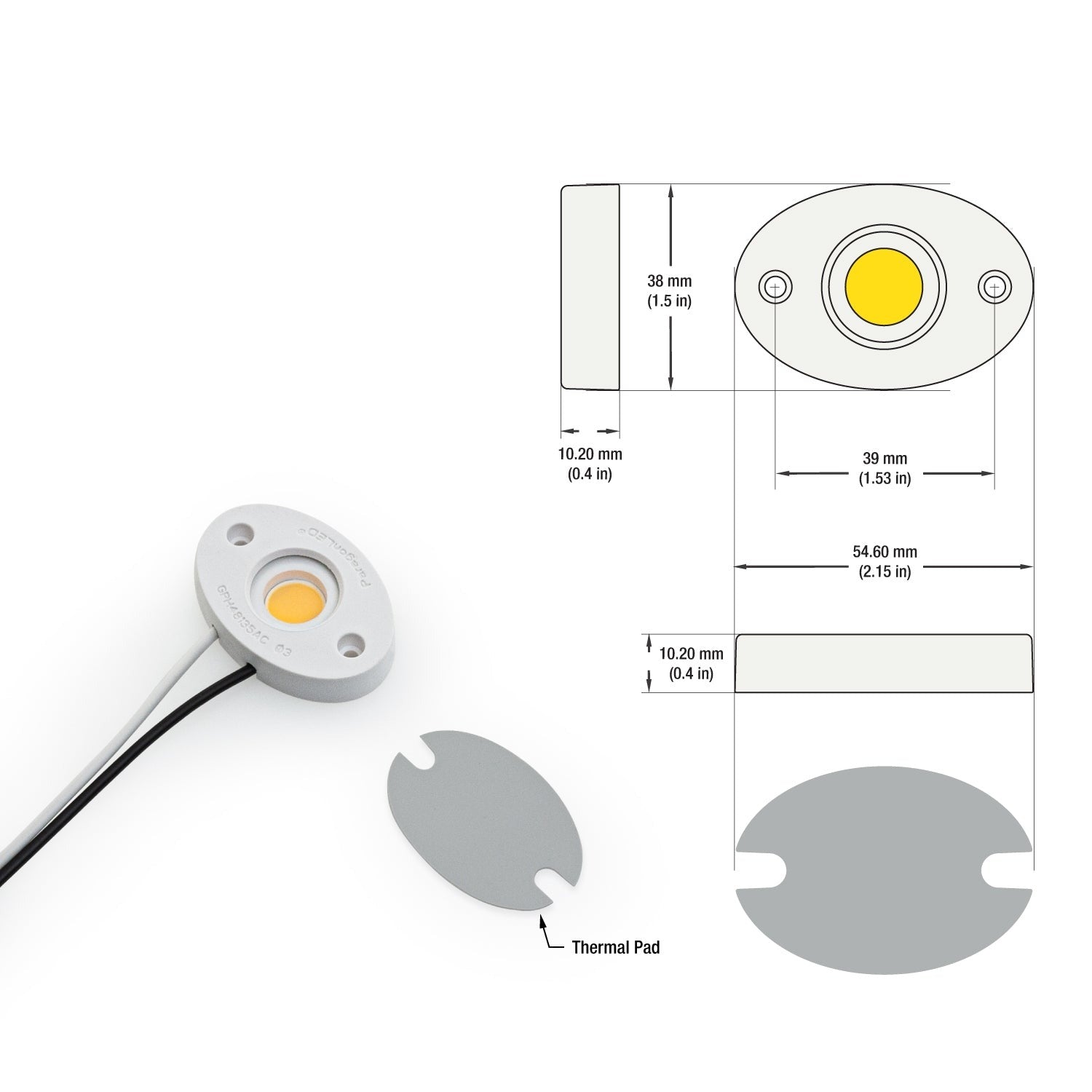 COB Paragon LED Module with GPH48135A LED Holder, 120V 6W 3000K