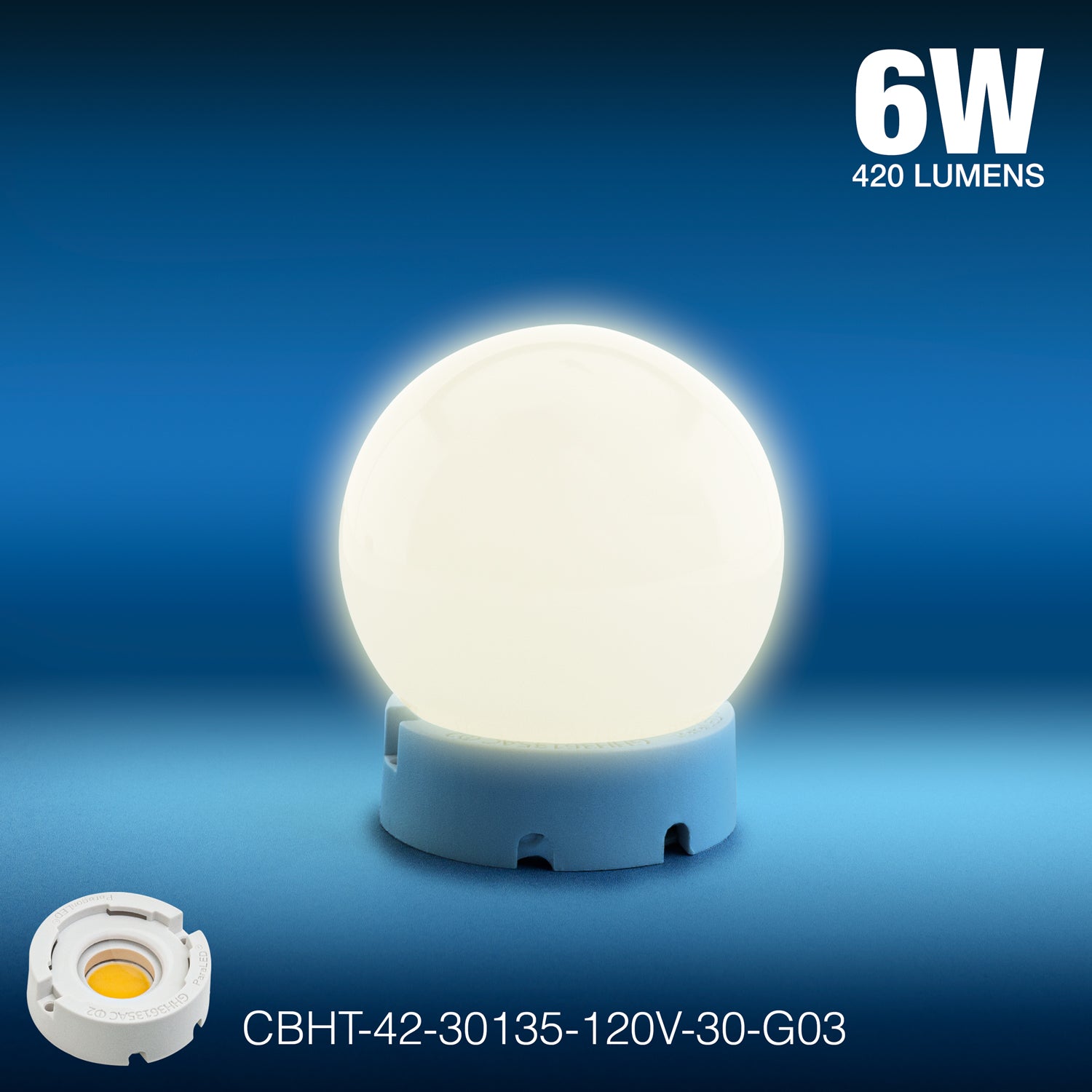 COB Paragon LED Module with GHH36135AC LED Holder, 120V 6W 3000K