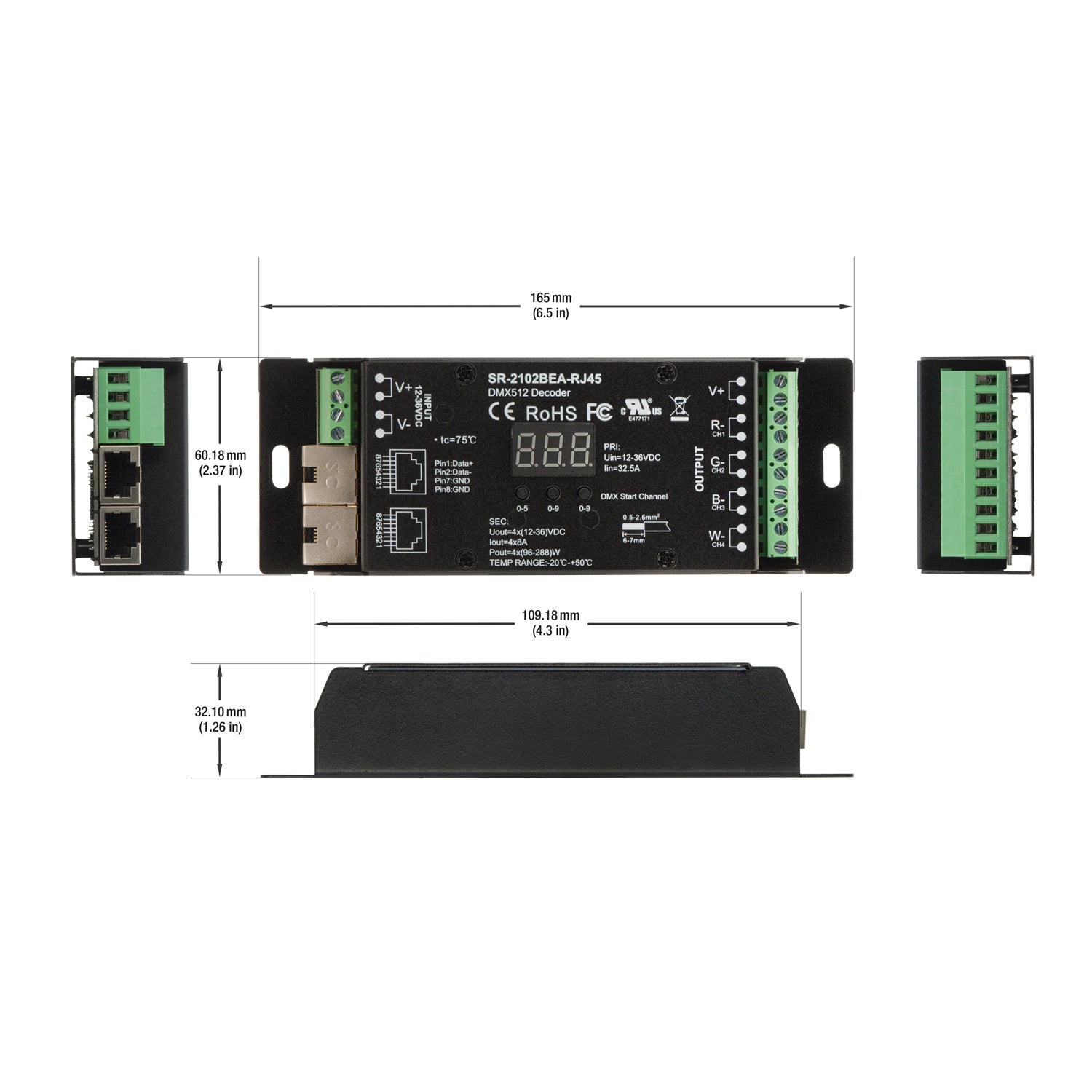 SR-2102BEA-RJ45 4CH DMX512 CV Driver with RJ45 Port connector RGBW DMX